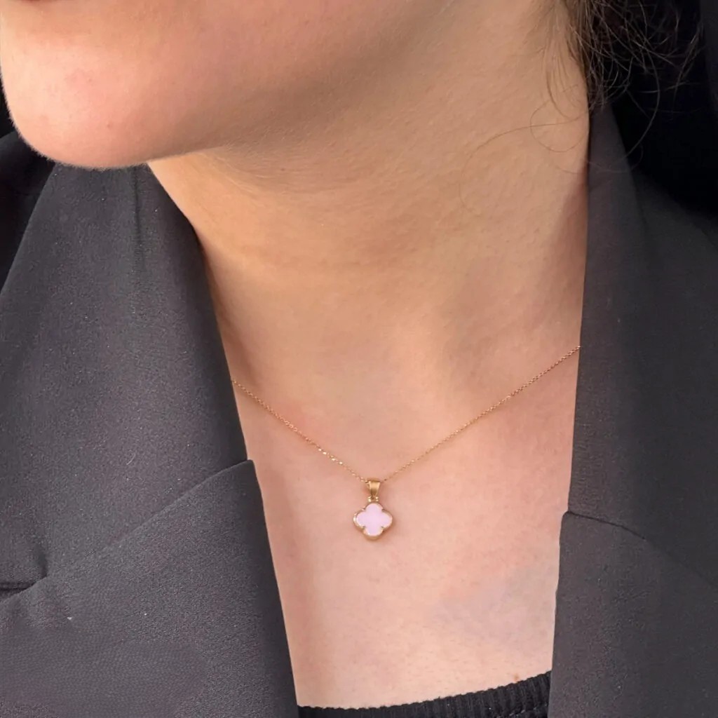 گردنبندطلا ونکلیف صورتی – اپال گلد گالری